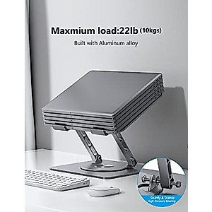 MCHOSE Laptop Stand, Adjustable Laptop Holder with 360° Rotating Base, Foldable Laptop Riser Compatible for MacBook Pro/Air, Surface Laptop up to 15.6 inches, Space Grey