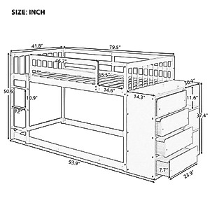 Twin Over Twin Bunk Bed with Drawers and Shelves, Wood Floor Bunk Beds with Storage for Kids Toddlers Girls Boys, Teens, Adults, White