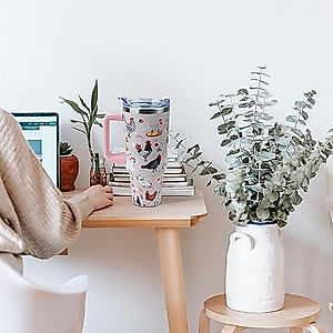 PERRIFIC 40 oz Tumbler with Handle and Straw Lid Leak Proof, Chicken and Rooster Design Coffee Travel Mug with Handle Insulated for Hot and Cold Drink Ice, Mother's Day Birthday Gifts for Women Mom