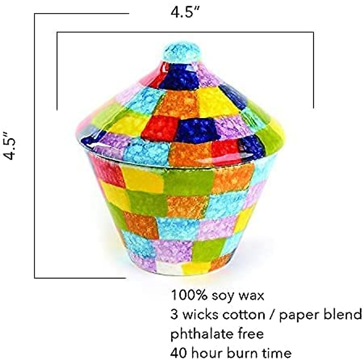 Handmade Italian 3 Wick Candle Scented Decorative Bowl w/Lid (4.25”) - Hand Painted Soy Candle Wax Inspired by Modigliani POP Collection – 40 Hour Burn Long Burn Candle w/Seaside Garden Scent