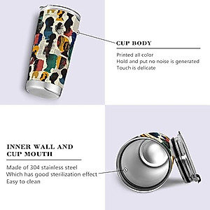 People Silhouette Art Street Stainless Steel drinking cups with lids with Lid and Straw travel mug for Home, Office or Car safe tumblers with lids and straws 20 OZ