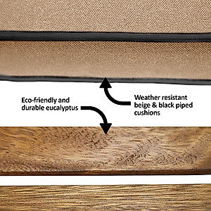 Outdoor Interiors Eucalyptus Wood 3-Piece Square Foldable Bistro Outdoor Furniture Patio Set, Table and 2 Chairs with Cushions, Beige