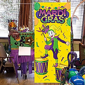 Mardi Gras Door Cover Banner Party Decoration Porch Sign Front Door Sign Mardi Gras Festival Carnival Party Decorations Photh Booth Backdrop Party Supplies Props Large Fabric 78.7 X 35.4 Inch