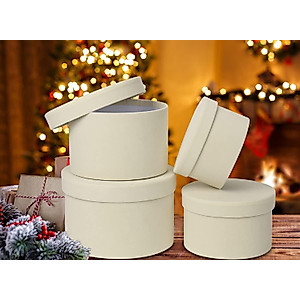 GnFlus Round White Gift Boxes with Lids for Presents Set of 4 Velvet Nesting Gifts Box for Arrangements Flowers Wedding Birthday Valentines Bridesmaid Christmas Party Anniversary