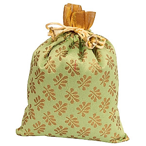 Touchstone Gorgeous Gift Wrapping bags reusable environment friendly Large Drawstring Mimosa Leaf Pattern Brocade for birthdays, wedding, return present packing set. pack of 9. 9x7 inches