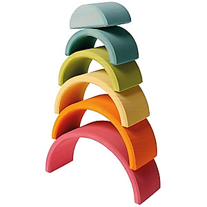 Grimm's Spiel und Holz Design Large 6-Piece Pastel Rainbow Stacker, Open-Ended Wooden Nesting & Stacking Toy Blocks