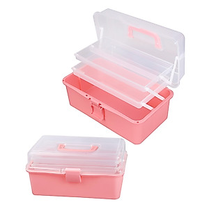 Eujqo Tackle Box Organizer Pink Craft Storage Organizers 3-layer Craft Box Medicine Box Sewing Box Hair Accessories Organizer for Girls Jewelry Box Makeup Organizer Small Plastic Tool Box with Handle