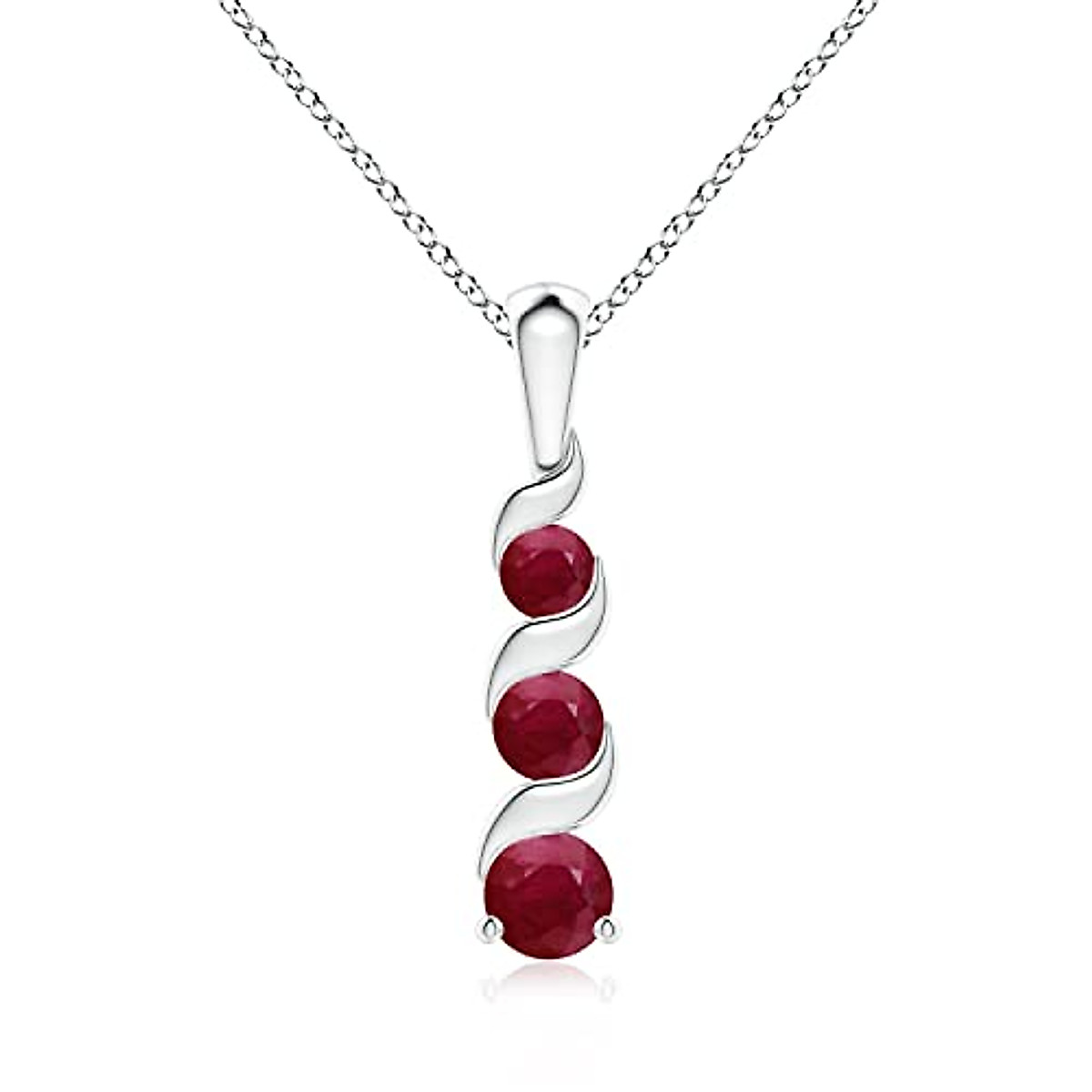 Angara Natural Ruby Three Stone Pendant Necklace with Diamond in Sterling Silver for Women with 18" Chain (4mm Weight-0.72ct) | July Birthstone Jewelry Gift for Women | Wedding Anniversary