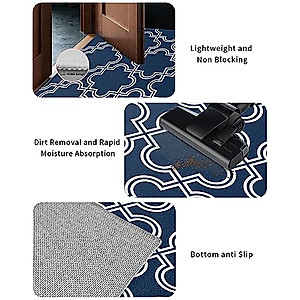 Front Entrance Floor Mats, Non Slip Bathroom/Kitchen Mat Absorbent Durable Small Rugs, Navy Geometric Moroccan Tile Pattern Door Mat Indoor/Outdoor Carpet Shoes Scraper 20x32 inch