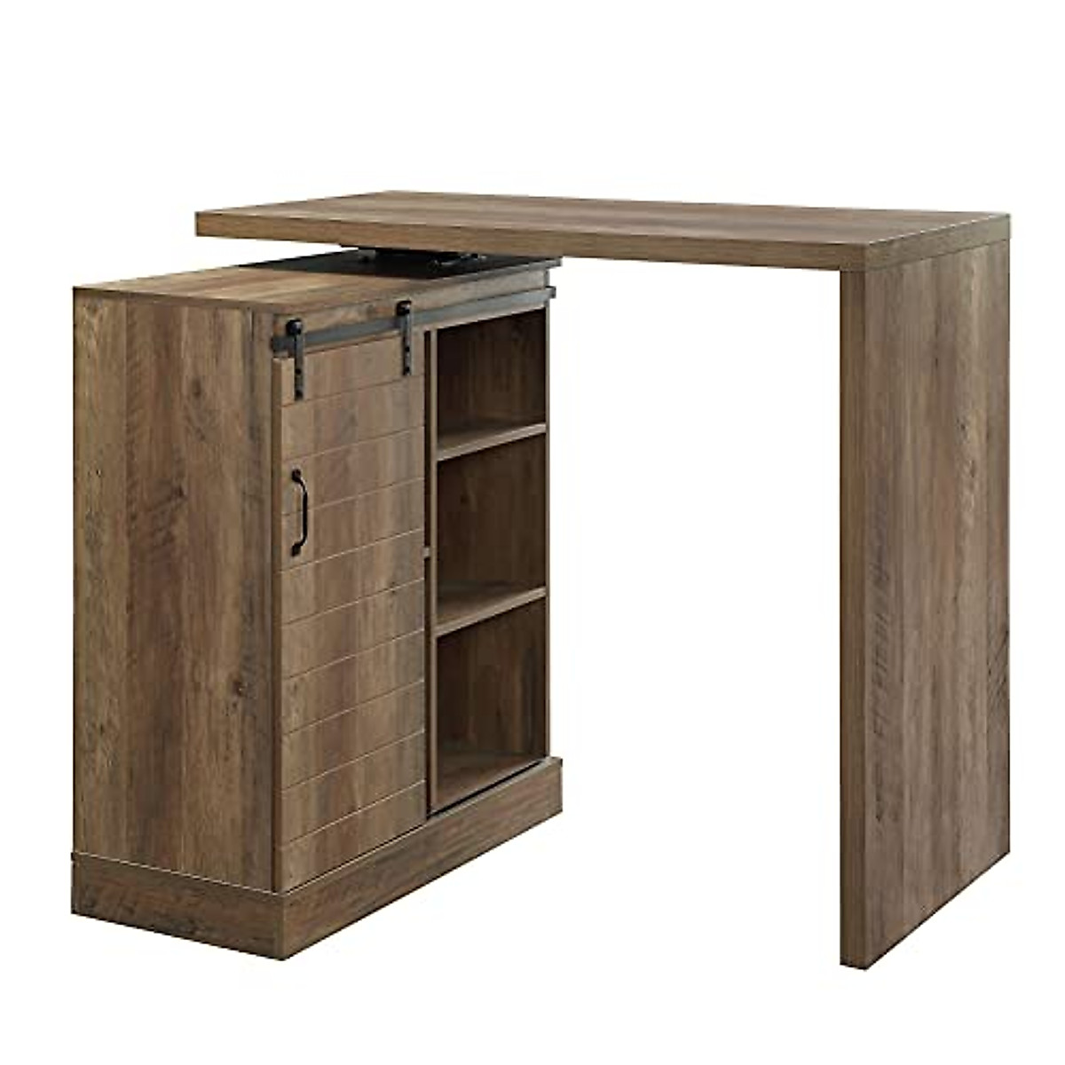 Knocbel Industrial Swivel Bar Table Storage Cabinet with 6-Bottle Wine Holder, Sliding Barn Door and Compartments, Kitchen Dining Room Buffet Sideboard, 110lbs Weight Capacity (Rustic Oak)