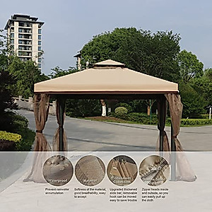 Sunshine Outdoor Replacement Gazebo Mosquito Netting 4 Panels with Zipper for Garden Patio Backyard (12'x12', Coffee)(Netting Only)