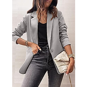 Micticsi Blazers for Women Fashion Casual Blazer Long Sleeve Open Front Office Work Suit Jackets (Grey, Large)