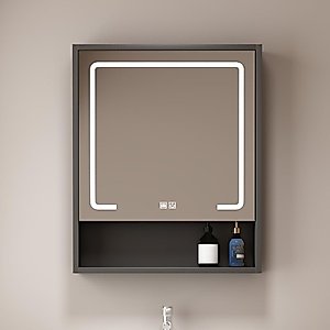 Albriya Mirrors and More 28" x 24" Medicine Cabinets for Bathroom with Mirror,Anti-Fog Dimmable Light and Color Adjustment, Antirust and Easy to Install- Suitable 24 inch Bathroom Vanity(Grey)