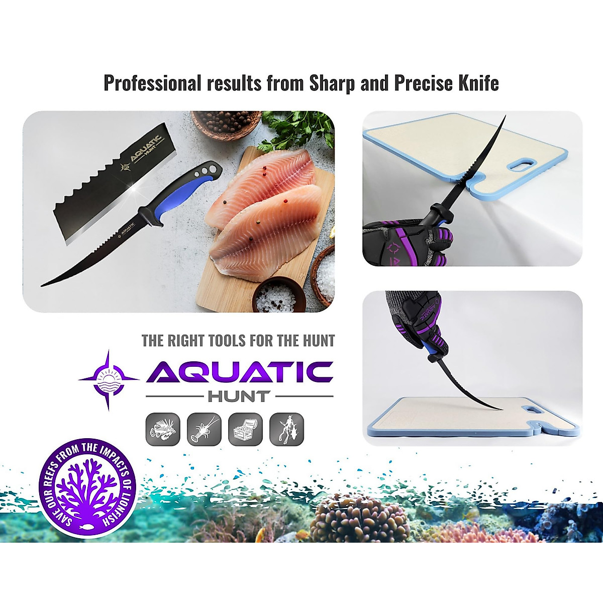 Pro 3-in-1 Set: 6.5” Fish Fillet/Boning Knife - 12” Non-slip Cutting Board - Ceramic Knife Sharpener