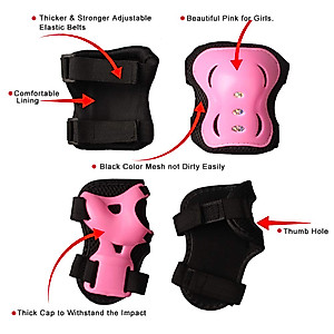 Toddler Youth Bicycle Helmet Knee Pads Kids Adjustable for 5~12yrs Girls Kids Pads and Helmet for Cycling Bike Roller Skate Scooter Helmet and Knee Pad Set Pink