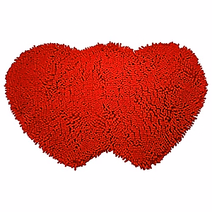 YX-Yami Chenille Double Heart Rugs,Super Soft Anti-Skid Area Rugs Carpet, Bathroom, Bedroom, Stairs and New Home Floor Decorations (Red)