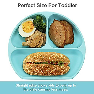 PandaEar Silicone Suction Divided Plate for Toddlers | Dishwasher Microwave Oven Safe | Stay Put Baby Bowls Place Mats | Feeding Dishes for Kids (Light Blue)