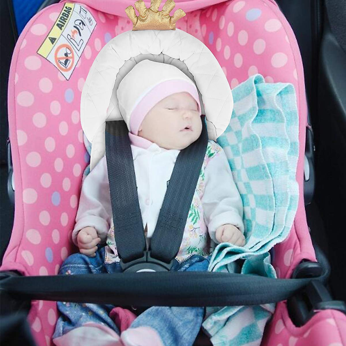 Infant Baby Head Support Pillow, Pink White Royal Princess, Toddler Breathable Head Neck and Body Support for Car Seats and Strollers