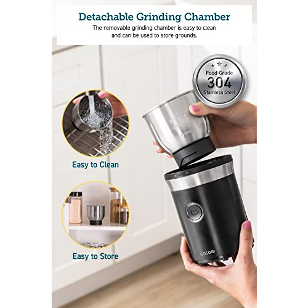 COSORI Coffee Espresso Grinder Electric, Food Grade Stainless Steel Blades, 12 Cups, Black