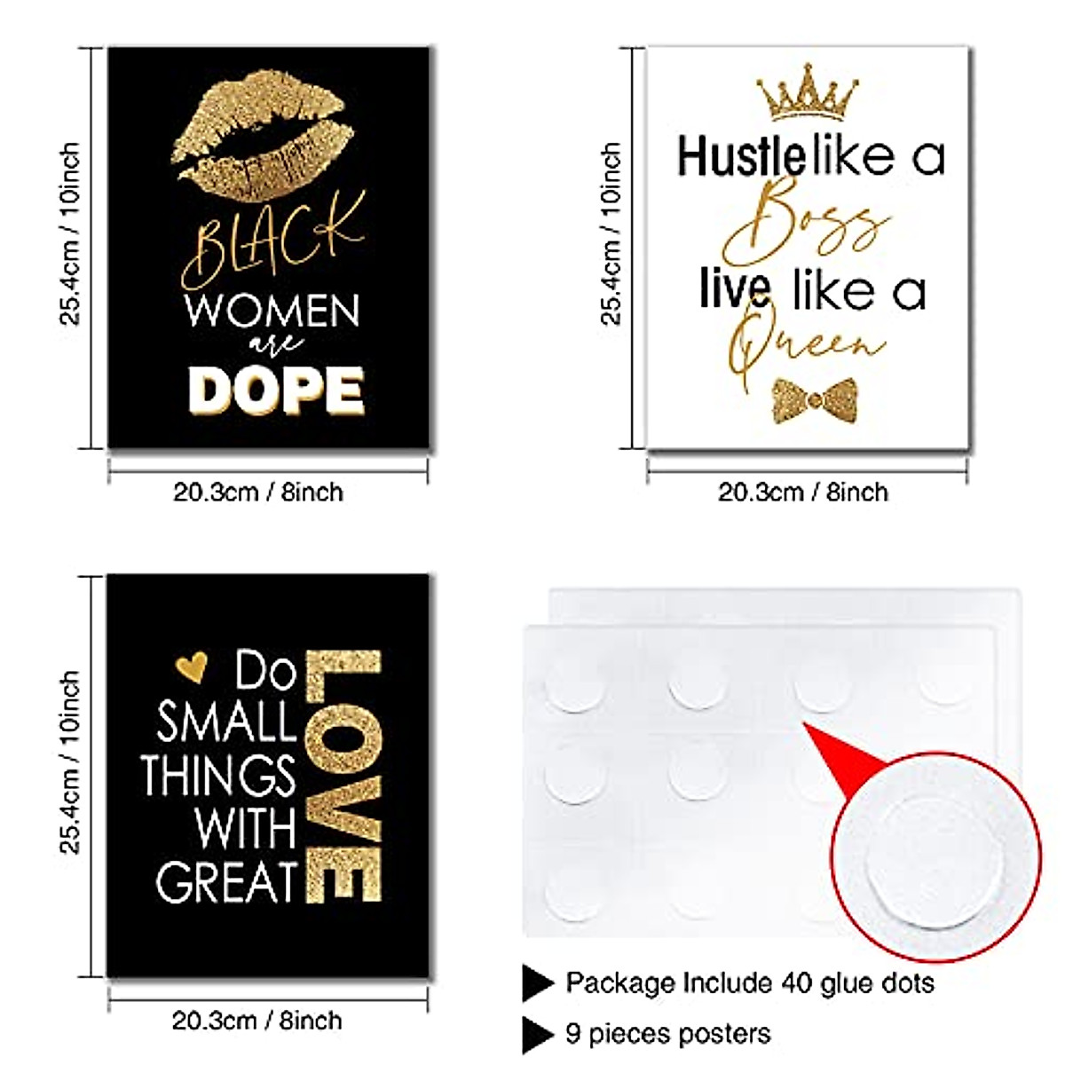 Inspirational Wall Décor Teen Black Girls Bedroom Décor Makeup Lash Lips Wall Art Poster, Motivational Design for African Women Bathroom Beauty Salon Room Spa Decor, 8 x 10 Inch, Unframed