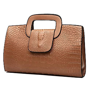 ZLMBAGUS Women Vintage Flap Tote Top Handle Satchel Handbags PU Leather Clutch Purse Alligator Print Casual Messenger Shoulder Crossbody Bag Z-Brown
