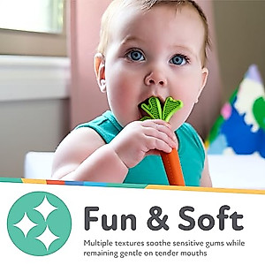 Nuby Silicone Carrot Tube Teether - Baby Teething Toy - Massaging Bristles for Sore Gums - 3+ Months - Toddler Easter Basket Stuffer