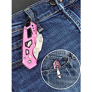 Apollo Tools Foldable Utility Knife with Lightweight Steel Construction, Carabiner Clip, Quick Blade Change Technology, Lock Feature. Accommodates Standard Blades - Pink Ribbon - Pink - DT5017P