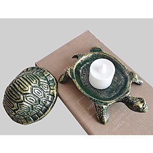 BSTWISH Cast Iron Turtle Key Hider - Spare Key Holder - Garden Decoration Turtle, Jewelry Trinkets Box for Key, Ear Studs, Ring, Paper Clip (Antique Green)