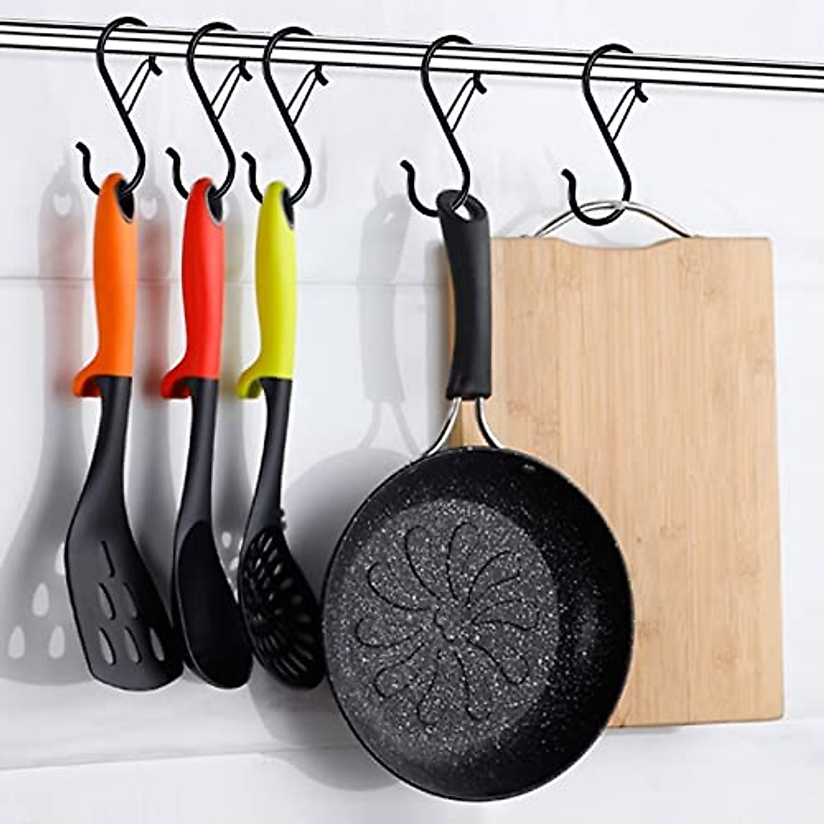 10 Pack Heavy Duty S Hooks for Hanging,3.5 inch Plant Hooks With Safety Buckle,S Shaped Hooks Kitchen Pot Rack Hooks Closet Hooks for Hanging Plants, Clothes, Kitchen Utensil, Pots and Pans, Bags