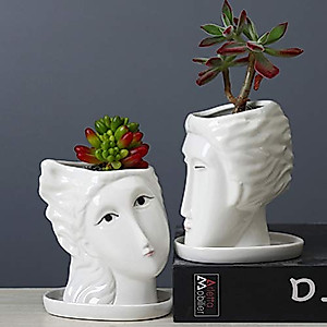 Cabilock Human Sculpture Planter Goddess Bonsai Planter Face Flower Pot Head Planter Pot Ceramic Succulent Planter Bonsai Pot Face Vase for Home Garden Decoration Portrait Vase Human Statue Planter