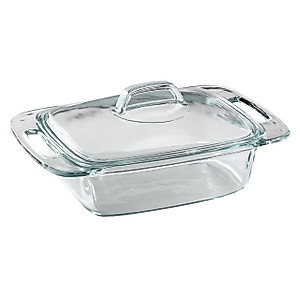 Pyrex Easy Grab 2-Qt Glass Casserole Dish with Lid, Tempered Glass Baking Dish with Large Handles, Dishwashwer, Microwave, Freezer and Pre-Heated Oven Safe