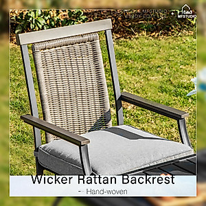 MFSTUDIO Outdoor Counter Height Bar Stool Set of 2, Swivel Rattan Backrest Metal Patio Bar Chair with Armrest and Cushion, All Weather Resistant Patio Chair, Grey