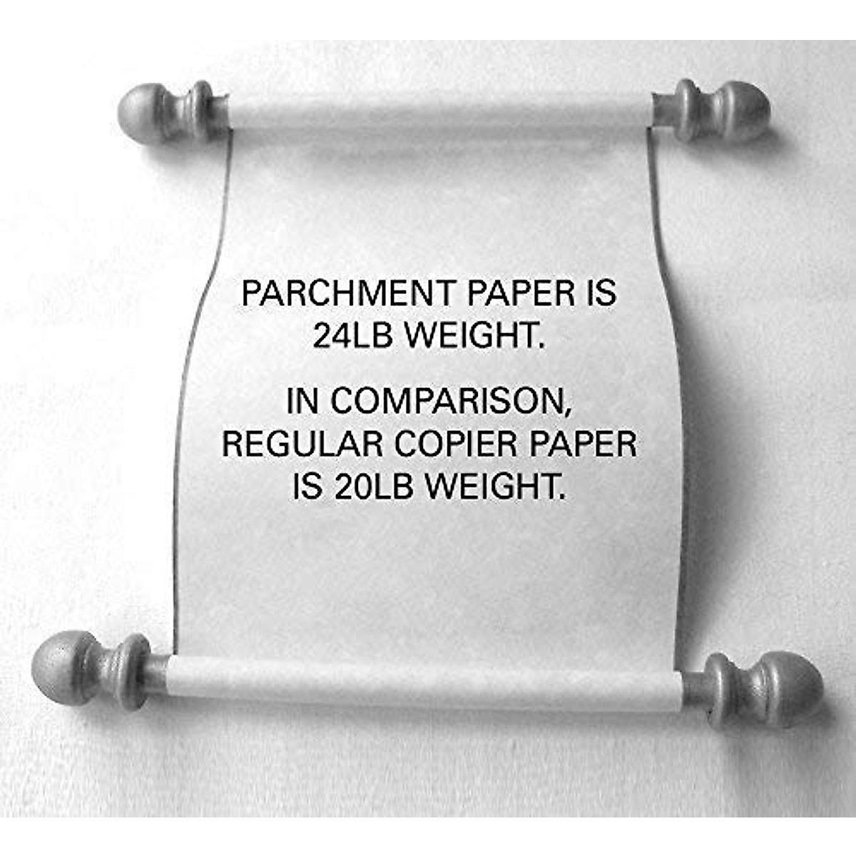 Blank scroll with box on aged parchment, 5" wide paper, gold accents