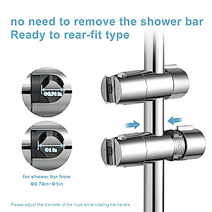 OFFO Shower Head Holder, Adjustable 0.75-1.00 in(19-25mm) Diameter Hand Shower Holder Bracket for Slide Bar,Detachable Slider Clamp Bathroom Replacement, 360 Degree Rotation Sprayer Holder, Chrome