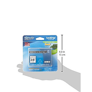 Brother Genuine P-touch TZE-325 Tape, 3/8" (0.35") Wide Standard Laminated Tape, White on Black, Laminated for Indoor or Outdoor Use, Water-Resistant, 0.35" x 26.2' (9mm x 8M), Single-Pack, TZE325