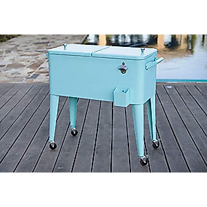 Permasteel PS-203-TURQ-AM 80 Quart Portable Rolling Patio Cooler, Turquoise