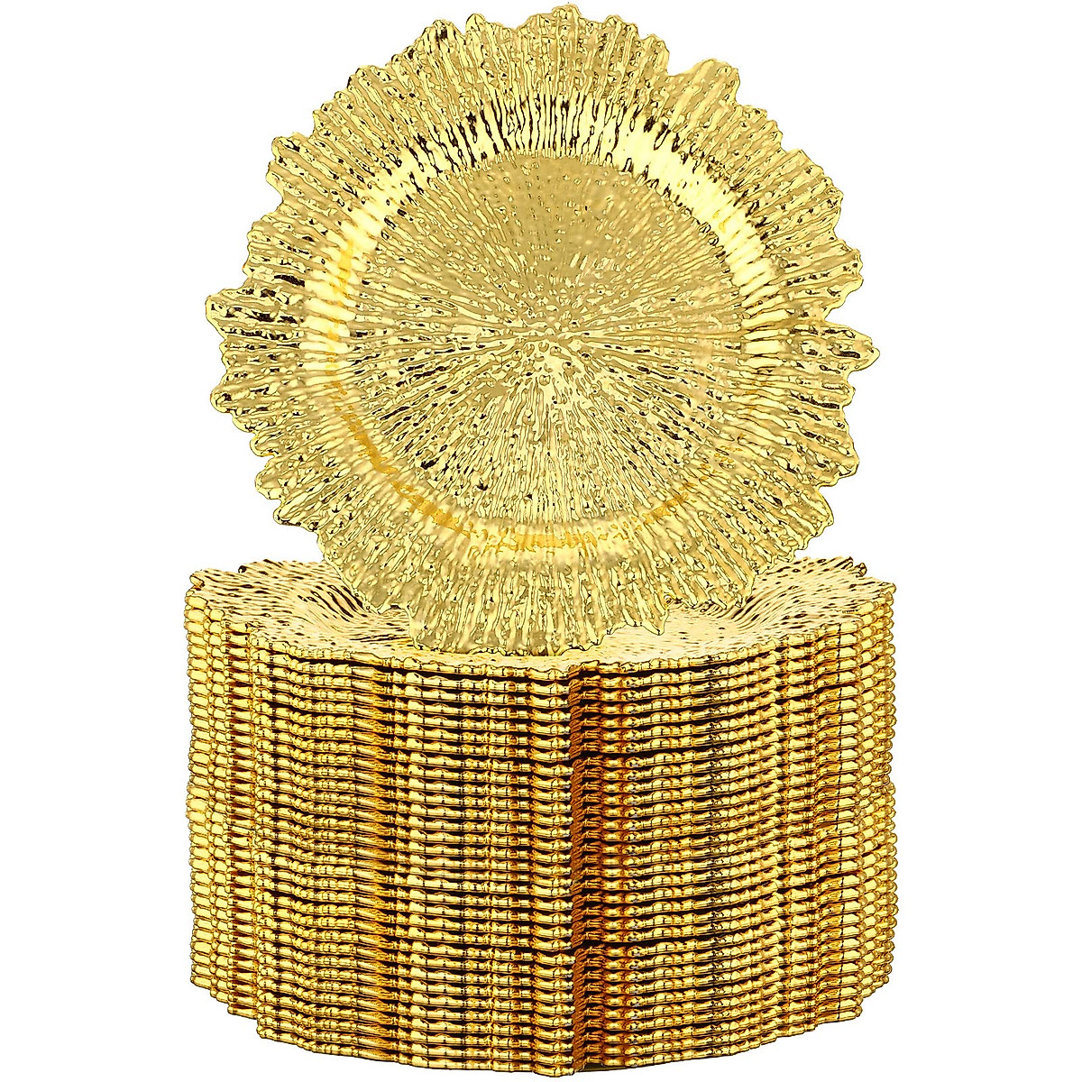 32 Pack Charger Plates Set Reef Plate Chargers for Dinner Table Serving Tray Floral Plastic Decorative Plates for Table Setting Wedding Party, 13 Inch (Gold)