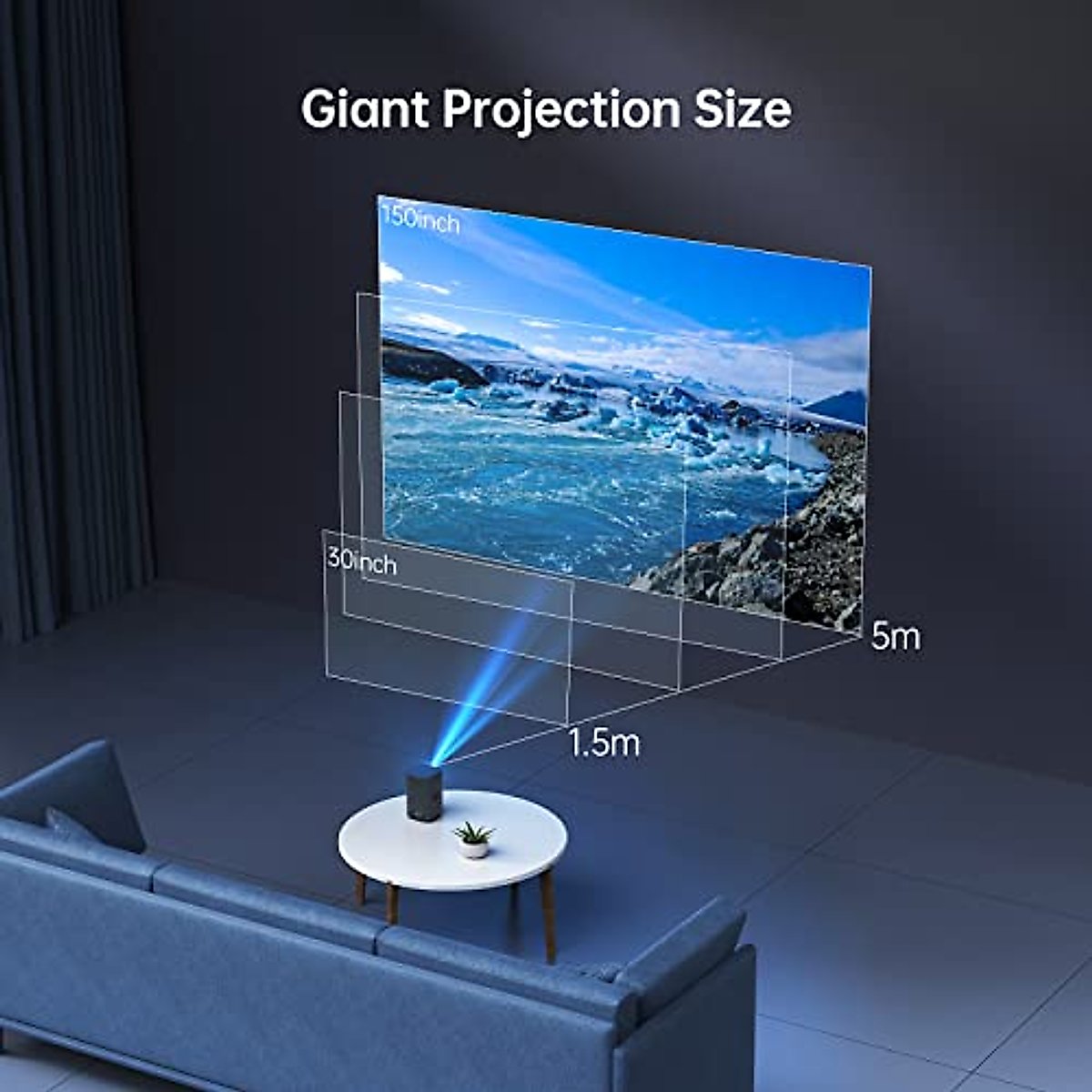 WiFi Mini Projector SMONET Movie Projector, 150 ANSI Lumens 1080P Supported Native Portable Projector with Tripod, Home Theater, 360° Bluetooth Speaker, Compatible with Android/iOS/HDMI/USB/AV
