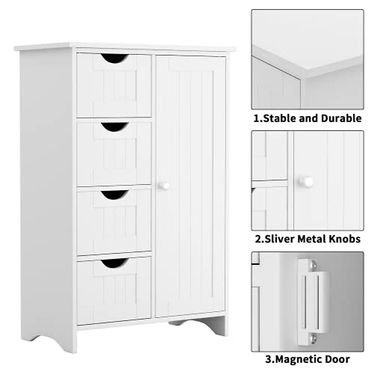 YESHOMY Bathroom Storage Cabinet, Side Free Standing Organizer with Large Space and Adjustable Shelves, Home Office Furniture for Multifunction in Living Room, Hallway, Kitchen, Bedroom, White