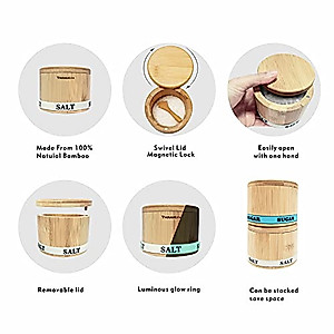 ThougrLyh Salt Sugar Container Sets 2 Bamboo Salt and Sugar Bowls with Lid and Spoon Spices Cellar Magnetic Swivel Lid Kitchen Salt Box Holder Sugar Jar 13oz Capacity