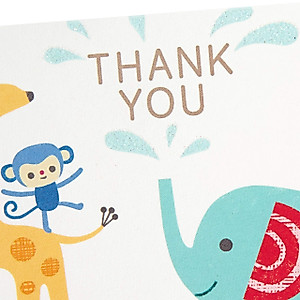 Hallmark Baby Shower Thank You Cards Assortment, Zoo Animals (50 Cards with Envelopes for Baby Boy or Baby Girl) Elephant, Giraffe, Monkey