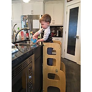 Exception Woodcrafts Convertible Tower,Convertible Helper tower - table/chair Step'n'Sit all-in-one, Montessori learning stool, kitchen step stool