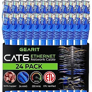 GearIT Cat 6 Ethernet Cable 1 ft (24-Pack) - Cat6 Patch Cable, Cat 6 Patch Cable, Cat6 Cable, Cat 6 Cable, Cat6 Ethernet Cable, Network Cable, Internet Cable - Blue 1 Foot