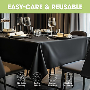 Pureegg Table Cloth - Polyester Table Cloth for Rectangle Table, 60''x84'' Tablecloth, Decorative Tablecloths for Parties, Dinings, Picnics, Washable & Ironable, Black