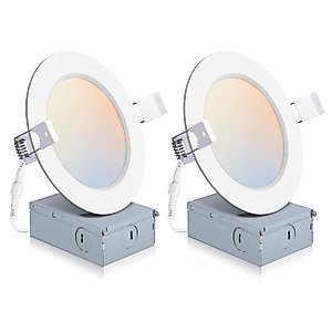 POWERASIA 2 Pack Recessed Lighting 4 Inch with Junction Box, 2700K/3000K/4000K/5000K/6000K Dimmable Flush Mount Ceiling Light, 9W 700lm Canless Recessed Lighting-ETL and Energy Star Certified