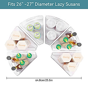 Oubonun Lazy Susan Organizers Set of 6, 10.2”x 9.4”x 4” Plastic Transparent Kitchen Cabinet Storage Bins with Handle, 4" Deep Container, 1/8 Wedge - Food Safe, BPA Free