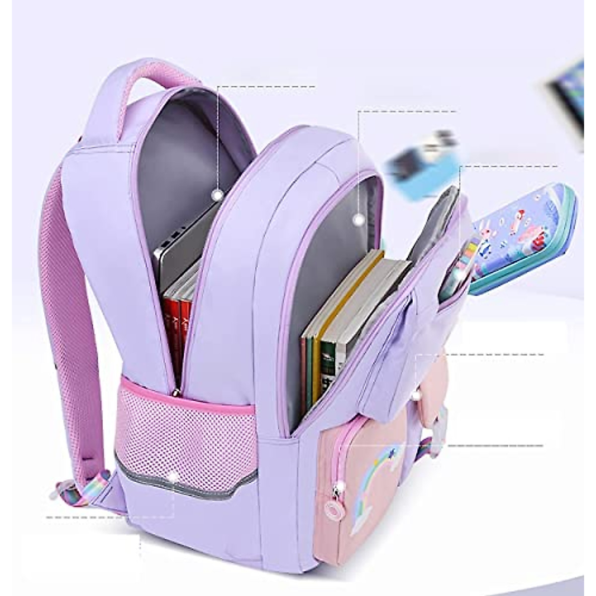 Kawaii Backpack Cute Backpack for Girls Large Capacity Pastel Goth Student Laptop Backpacks BookBag Casual Travel Daypack (Purple,Large)