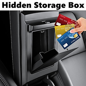 HZGAMER One-Touch Hidden Storage Box Fit for Tesla Accessories Model 3 / Y 2023 2022 2021, Armrest Console Organizer for Card Keys Coin Money - ONLY You Know