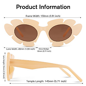 COASION Trendy Cat Eye Flowers Sunglasses for Women Men Retro Fashion Nude Chunky Shades UV400 Protection Sun Glasses (Beige/Light Brown)