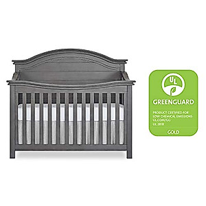 Evolur Belmar Double Dresser in Rustic Grey, 54x20.25x33 Inch (Pack of 1) & Belmar Curve 5-in-1 Convertible Crib in Rustic Grey